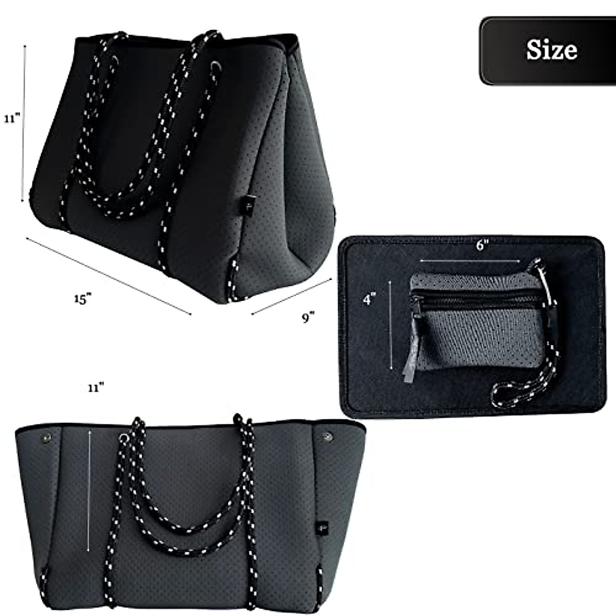 Pole Tribe Neoprene Tote Bags for Women, Lightweight Large Neoprene Bag I Superb Gym Tote or as Womens Travel Totes, made (Charcoal Grey)