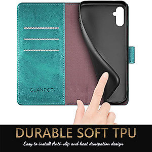 SUANPOT for Samsung Galaxy A14 5G Wallet case with RFID Blocking Credit Card Holder,Flip Book PU Leather Protective Cover Women Men for Samsung A14 Phone case (Blue Green)