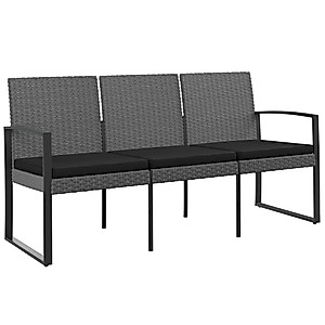 EVERSTRO 3-Seater Patio Bench with Cushions Dark Gray PP Rattan,3Seater Patio Bench: Durable and Comfortable Outdoor Seating Garden Furniture, Outdoor Seating