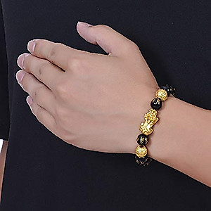 HiRinK 3Pcs Feng Shui Good Luck Bracelets- Lucky Charm Pi Xiu Pi Yao Bracelet Chinese Dragon Attract Good Luck and Wealth Jewelry Adjustable Elastic for Men Women