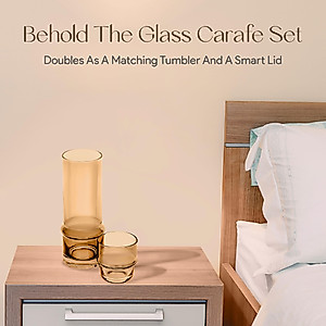 Elle Decor Bedside Water Carafe with Tumbler | 33Ounce Pitcher and Matching Drinking Glass | Stackable Cup as a Lid for Carafe | Home Dcor for Guest Room, Nightstand, Office, or Gift