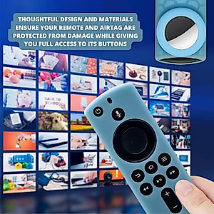 Case for Amazon Fire TV Remote with AirTag Holder | Fire TV Stick Remote Holder with Air Tag | Deluxe Silicone Fire TV Remote Protection | Amazon Remote Anti-Loss System (Blue Glow)