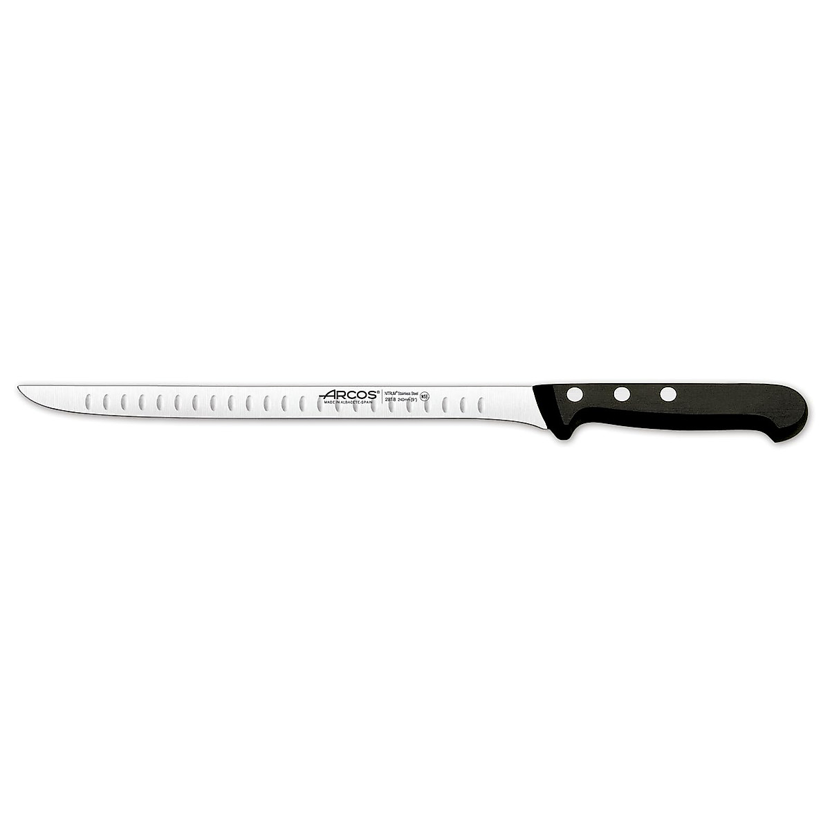 ARCOS Series Universal - Slicing Knife Ham Knife - Blade Nitrum Stainless Steel 9" with Granton Edge - Handle Polyoxymethylene (POM) Black Color,281801