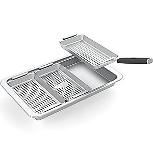 Yukon Glory BBQ 'N SERVE Grill Basket Set - Includes 3 Grilling Baskets a Serving Tray & Clip-on Handle - Patent Grill to Table Design Perfect For Grilling Fish Veggies & Meats
