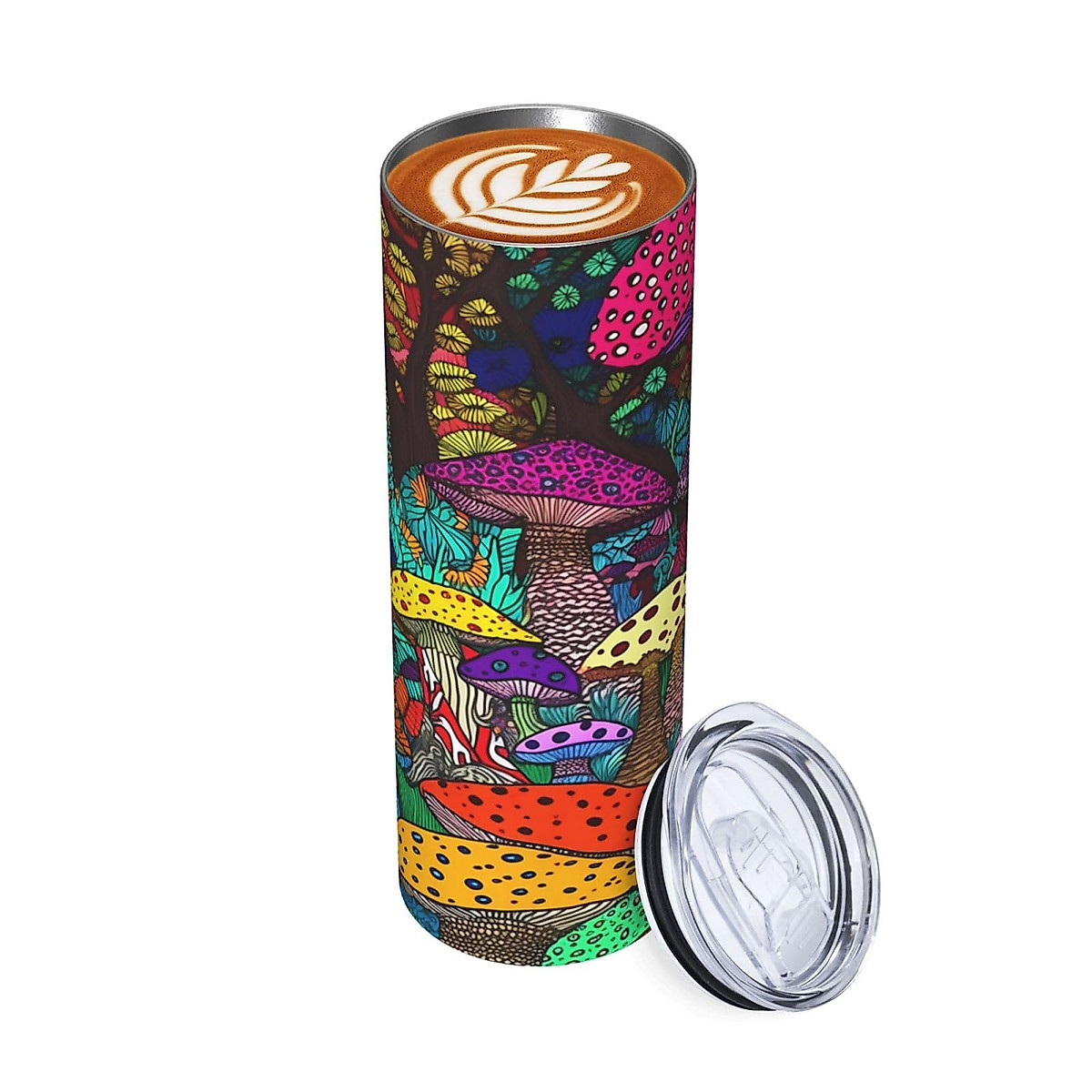 Mount Hour Cartoon Mushroom Stainless Steel Insulated Tumbler 20 OZ, Colorful Forest Coffee Mug Cup with Splash-Proof Lid and Straw for Car Home Office Outdoor Travel