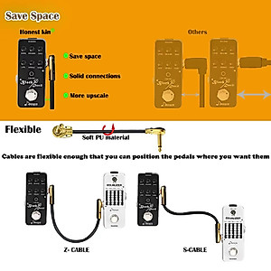 HONEST KIN Guitar Patch Cables 12 inch Flat Low Profile, 1/4" Right Angle Guitar Pedal Instrument Cable, Gold Plated Pancake Connector S-Shape Effects Pedal Cable (Pack of 3)