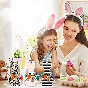 3 Pcs Easter Decor for Tiered Tray Easter Bunny Decor Wooden Bunny Table Signs Farmhouse Bunny with Carrot Tabletop Decoration Easter Party Desk Home Decorations (Classic Style)