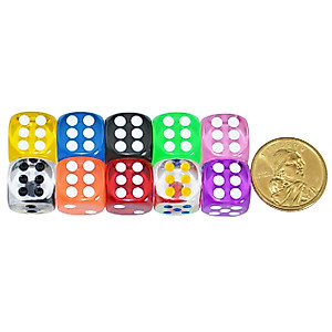 SmartDealsPro 10-Pack D6 Six Sided 16mm Transparent Dice Die for DND, MTG, RPG, Tenzi, Yahtze, Bunco, Table Borad Games, Math Teaching