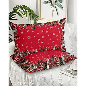 Red Christmas Tree Pillowcases Queen Size,2 Packs Soft Bed Throw Pillow Covers Decorative Sofa Couch Long Body Lumbar Bolster Cushion Case Envelope Closure,Snowflake Star Lattice Polka Dots 20" x30