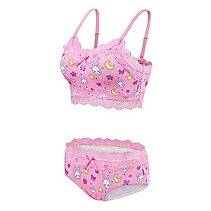 Littleforbig Lacy Trim Women Nightwear Strap Sleepwear Cami Top Shorts Lingerie bralette loungewear Set - Sweet Usagi 3XL Pink