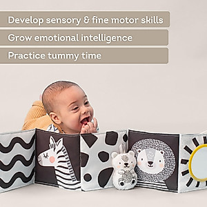 Newborn Infants 0-6 Soft Activity Book Black & White High Contrast Baby Book Infant Sensory Toys Tummy Time Soft Cloth Books Babies Textured Fabric Crinkling Shapes Patterns 0-12 Months Newborn Toys