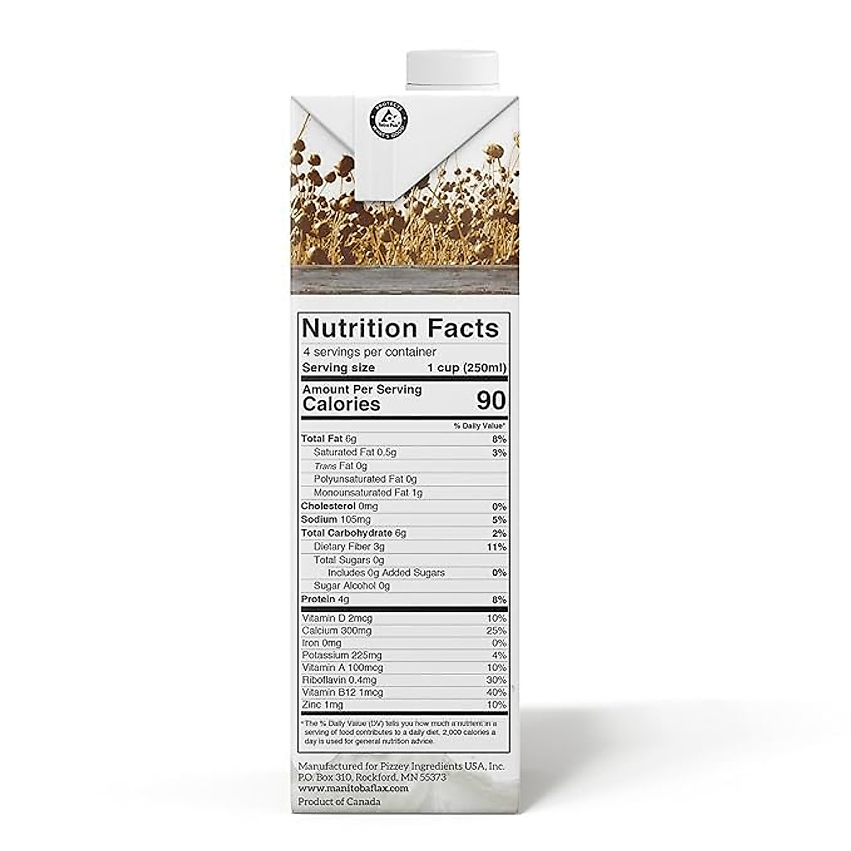 Manitoba Milling Company Unsweetened Flax Milk, 32 Ounce (Unsweetened Original) 4pk, Plant-Based Non-Dairy Milk Alternative with Omega-3, 4 g Protein, Fiber, Lignans | Shelf Stable