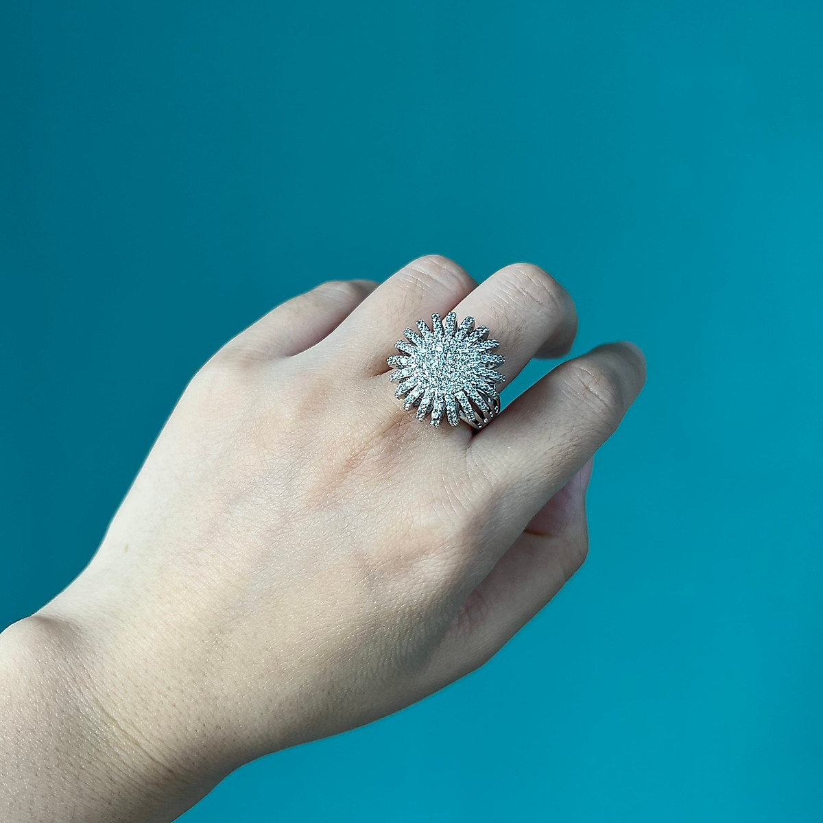 Mytys Sliver Fashion Rings for Women Big Wedding Band Cubic Zirconia Statement Rings for Women Size 9