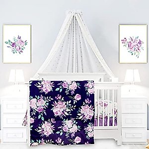 TANOFAR 4 Piece Crib Bedding Set for Girls, Baby Nursery Crib Bedding Set, Purple Flower Crib Skirt, Quilt, Crib Sheet and Diaper Stacke,Crib Bedding Set for Girls (Purple Flower)