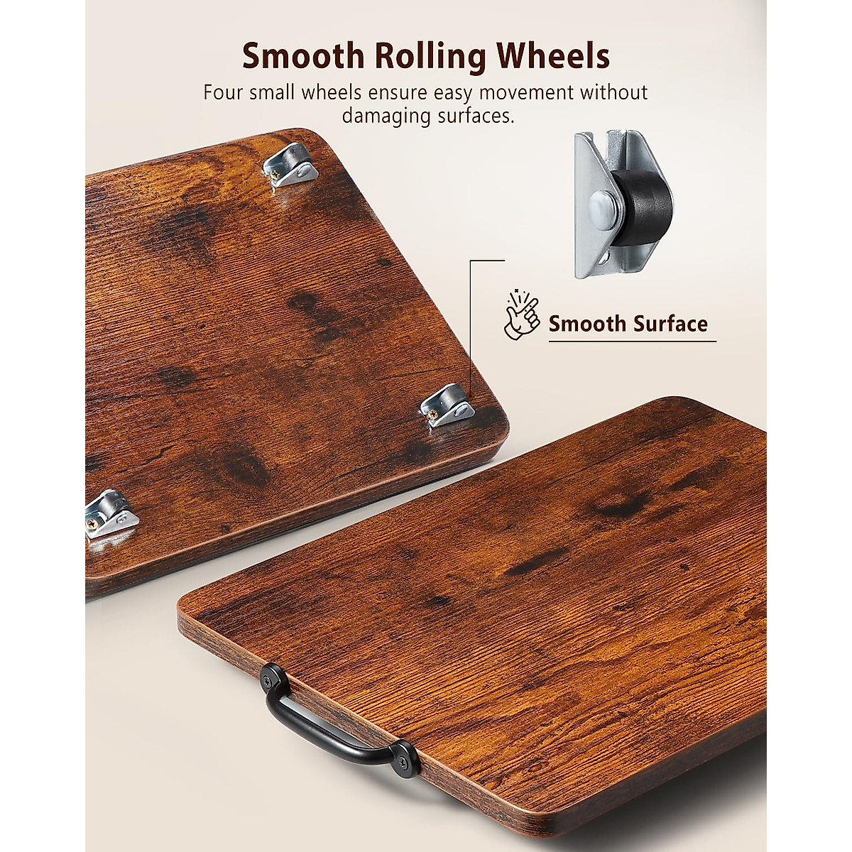 Evermagin Appliance Slider, Sliding Tray for Coffee Maker, Coffee Pot Slider Tray for Countertop, Kitchen Appliance Rolling Tray with Rubber Wheels (Rustic Brown, Large - Long (12.5” x 16”))