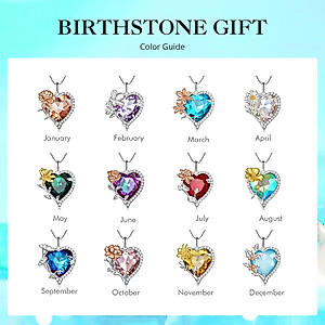 VOROCO Heart shaped crystal birthstone necklace with birthday flowers，925 Sterling Silver Pendant Love Necklace for women gifts
