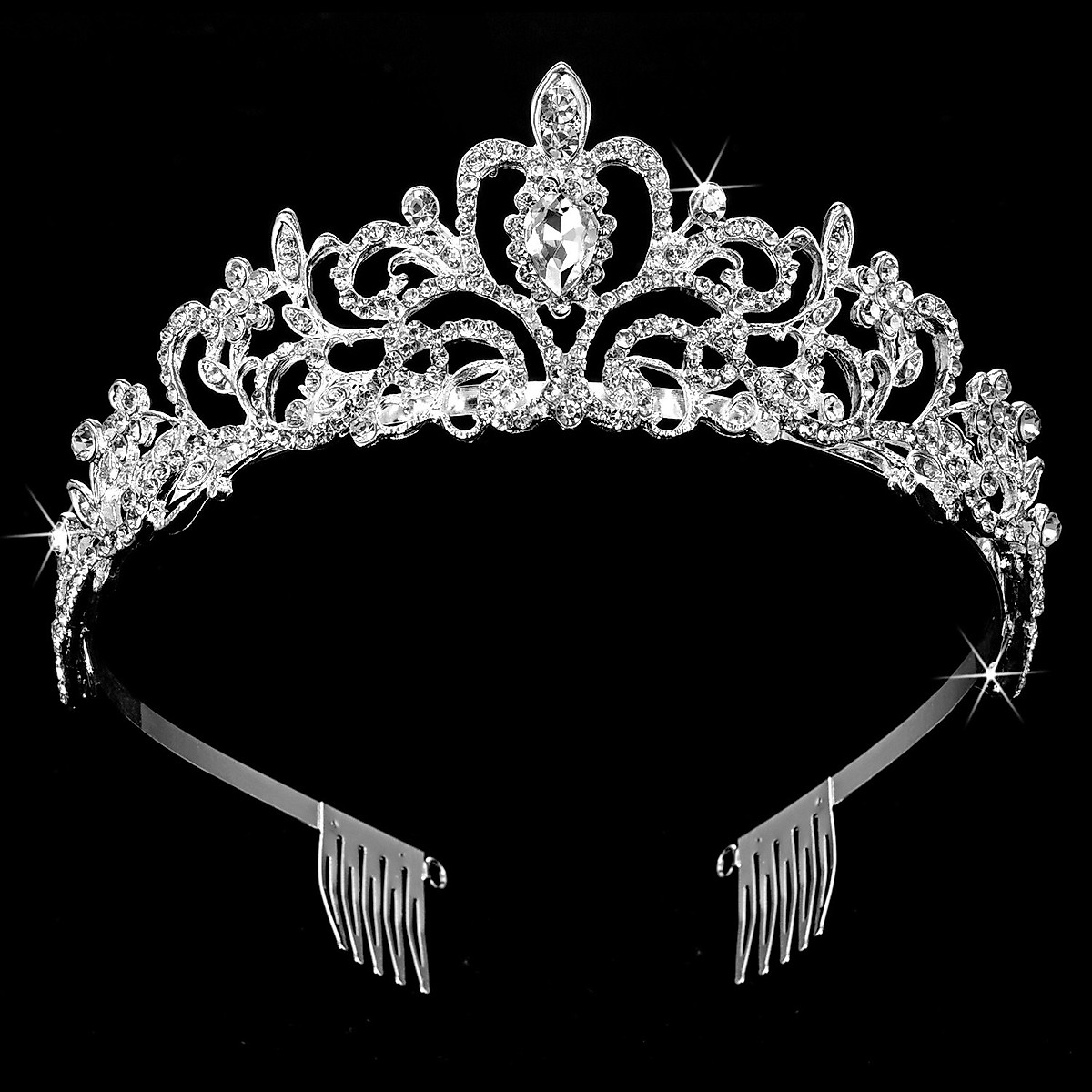 2 Pack Tiara for Girls Tiara Princess Crown Girls Rhinestones Crystal Wedding Bridal Crown Tiara 2 Pack with Comb Women Princess Crown Headband (Style 1)