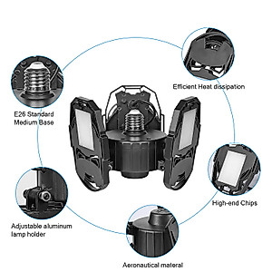 80W LED Garage Lights, Deformable Garage Light with 3 Adjustable Wings, 8000LM, E26 LED Shop Light, Barn Light, High Bay Light, Ceiling Lighting Fixture for Warehouse (No Motion Detection)