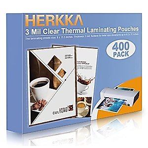 HERKKA 400 Pack Laminating Sheets, Holds 8.5 x 11 Inch Sheets, 3 Mil Clear Thermal Laminating Pouches 9 x 11.5 Inch Lamination Sheet Paper for Laminator, Round Corner Letter Size