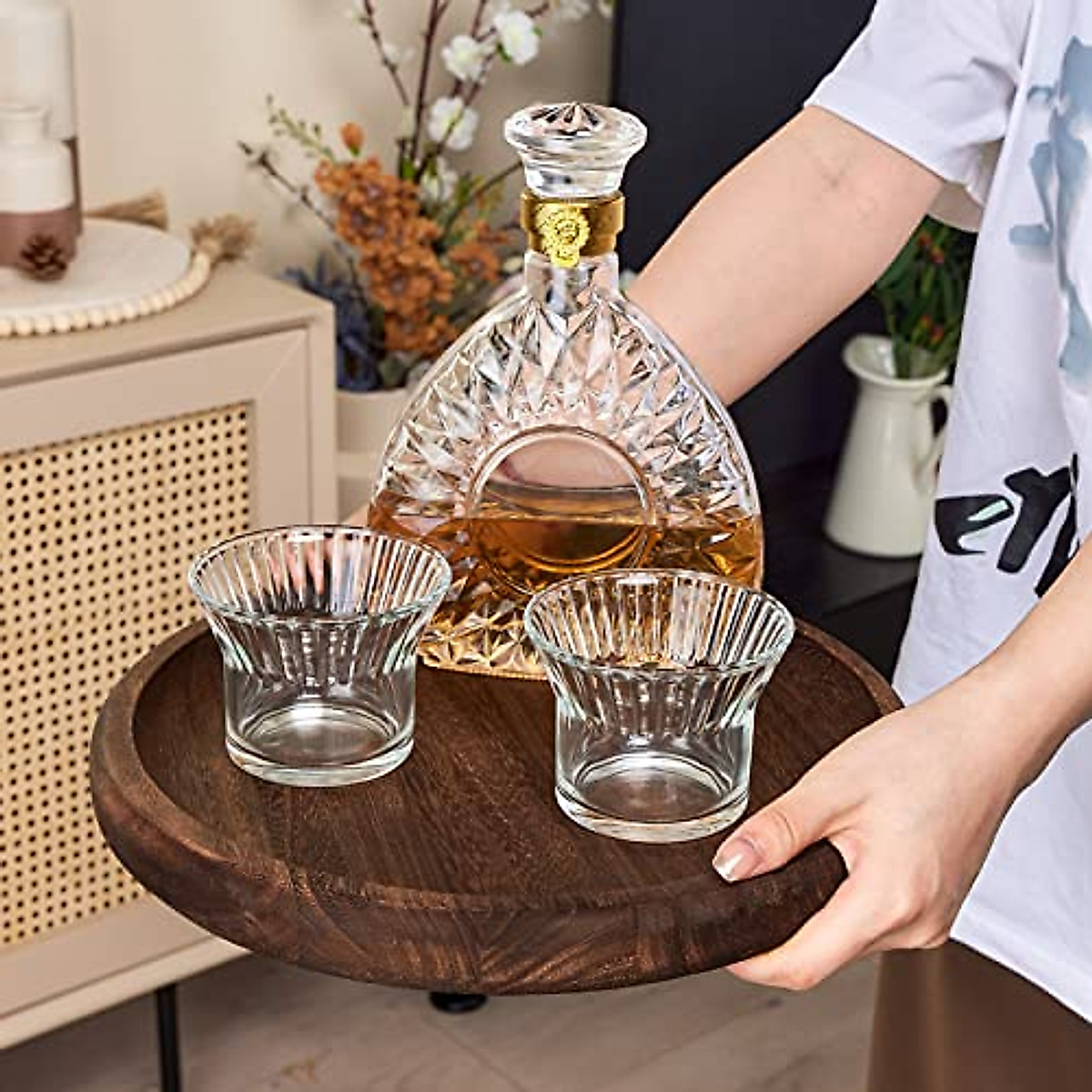 Yangbaga 11.8InWood Rustic Round Decorative Serving Tray，Ottoman Centerpiece Candle Holder Trays ，Farmhouse Tray for Kitchen Countertop& Home Decor &Coffee Table