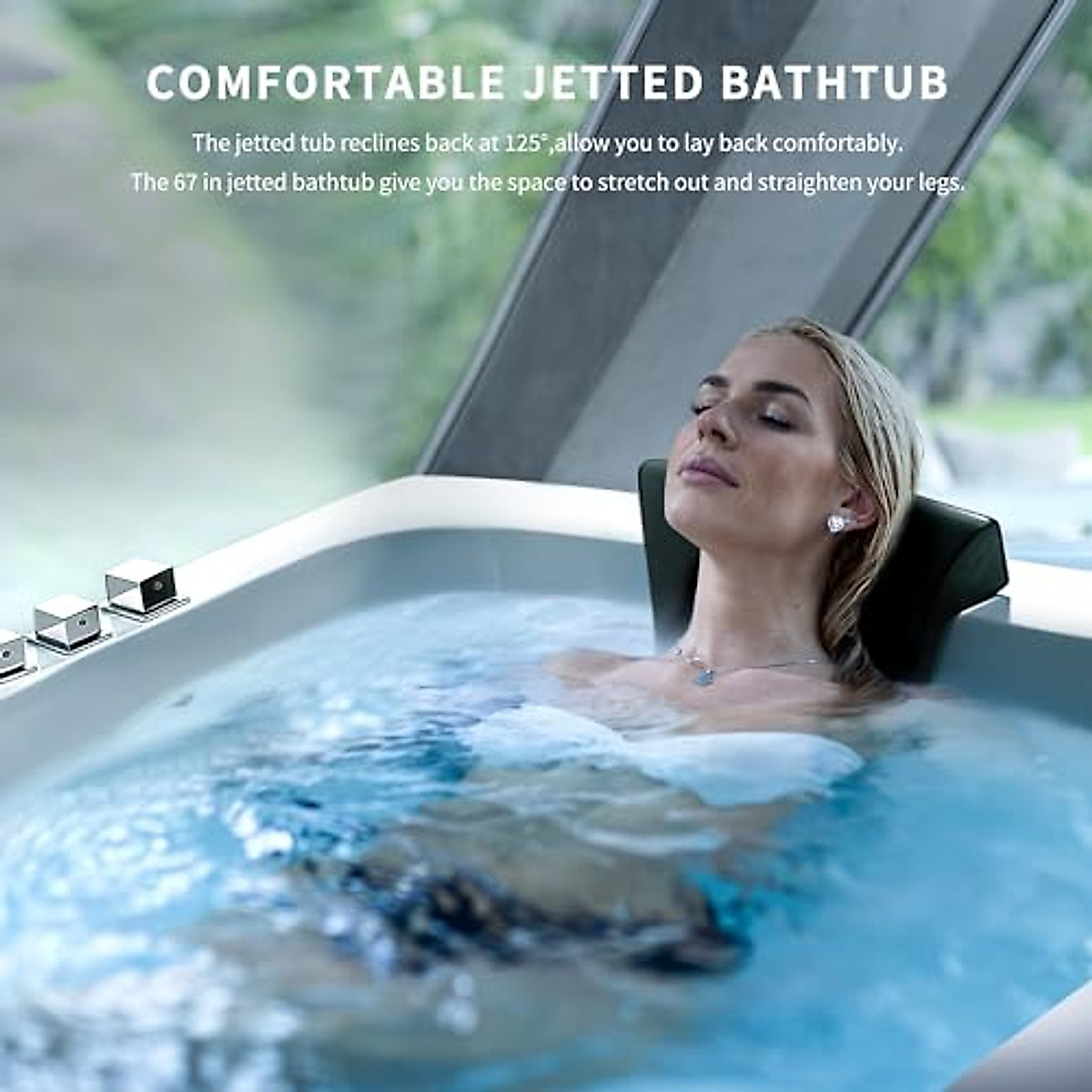 Empava 67 in. Acrylic Alcove Whirlpool Bathtub - Hydromassage Rectangular Jetted Soaking Tub with Center Drain - Waterfall Faucet