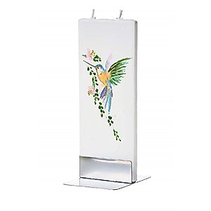Flatyz Hand Painted Flat Candle | Unscented, Dripless, Smokeless, Decorative | Hummingbird | Double Wick with Metal Base | Unique Gift Idea and Home Décor Accent