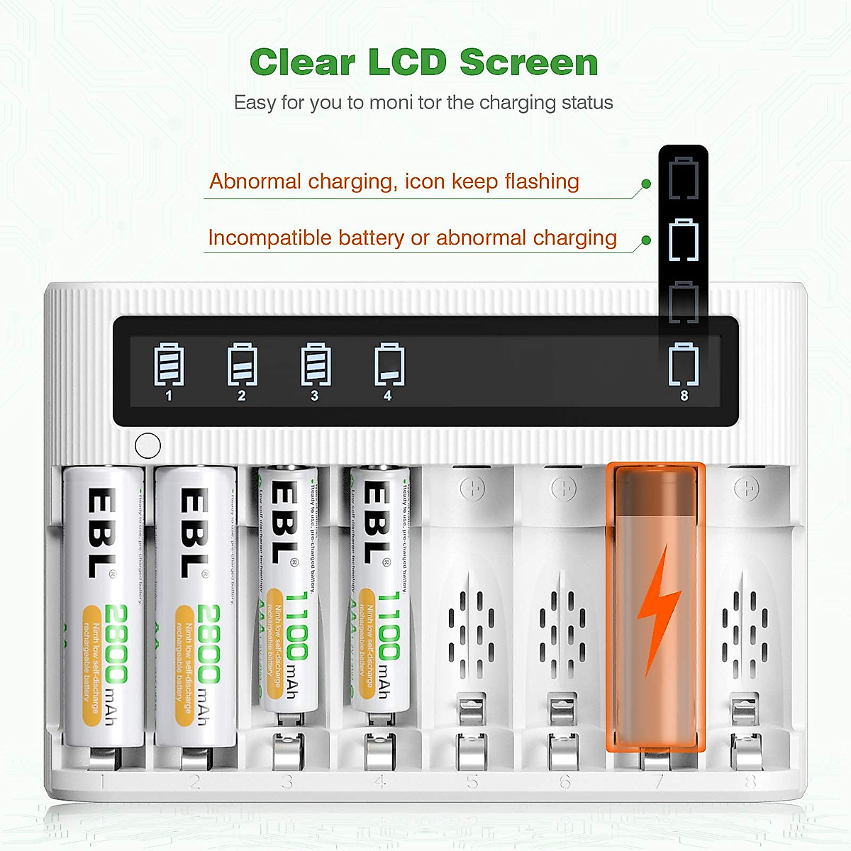 EBL Rechargeable AA Batteries with Battery Charger - AA Partial Pre-Charged 2500mAh Rechargeable Batteries 10 Packs and LCD Household Battery Charger Discharger