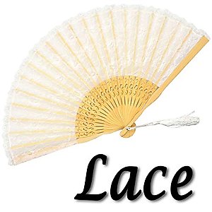 OMyTea® "Sexy Lace 8.66"(22cm) Women Folding Hand Fan with Bamboo Frame - with a Fabric Sleeve for Protection for Gifts - Chinese/Japanese Vintage Retro Style (White)