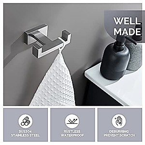 Angle Simple Double Towel Hook, SUS304 Stainless Steel Bath Towel Holder, Bathroom Double Robe Hook, Hand Towel Hanger Wall Mount, Brushed Nickel