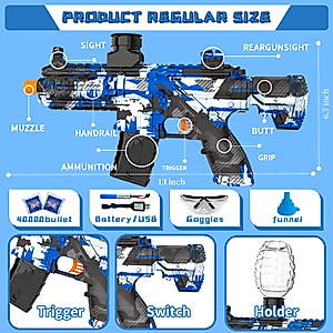 Electric Gel Ball Blaster, High Speed Automatic Splatter Ball Blaster with 40000+ and Goggles, JIFTOK Rechargeable Splatter Ball Toys for Outdoor Activities Shooting Game Party Favors-Blue