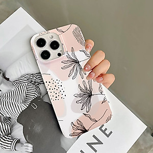 J.west Design for iPhone 13 Pro Max Case 6.7",Aesthetic Minimalist Boho Modern Abstract Prints Slim Geometric Line Plant Floral Pattern Pink Soft TPU Shockproof Cover Protective Phone Case for Women