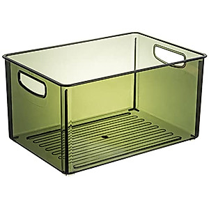 Elysolpluv Acrylic Storage Box 3 Pieces (Large, Medium And Small), Grocery Storage Box With Handle, Suitable For Refrigerator, Kitchen And Countertop Storage. (Green)