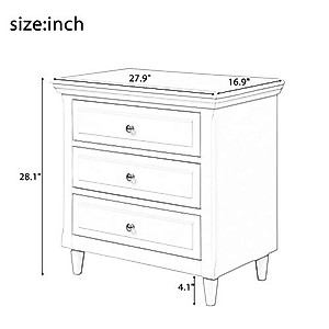 SOFTSEA Wood Nightstand Small Drasser for Bedrom 3 Drawer Bedside Table End Table with Storage Drawers