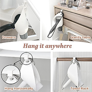 MiniMeek Hair Dryer Holder - Drill-Free Blow Dryer Holder Towel Rack - Over The Door Hairdryer Holder for Bathroom - Hair Dryer Hanger for Vanity (White)