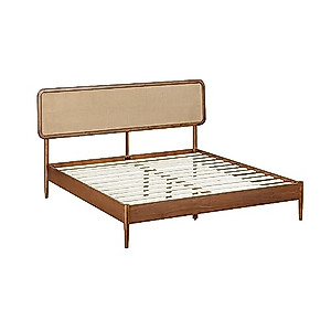 NTC Lupin Wooden Bed Frame with Headboard, Crafted from Walnut, Rubber Wood with Silent Slats and Wood Central Supports, 1000 Lb Capacity, Effortless Assembly, Queen - Dark Walnut