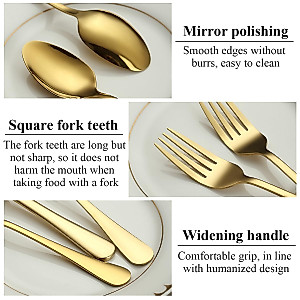 ReaNea Gold Silverware Set 36 Pieces Service for 12, Stainless Steel Titanium Gold Flatware Set include Knives Spoon Forks Set, Silverware Set, Serving Utensil Set