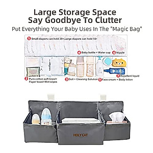 Holy Cat Hanging Baby Diaper Caddy Organizer with Paper Pocket for Changing Table Crib Playard Organization Nursery Organization Hanging Nursery-Grey…
