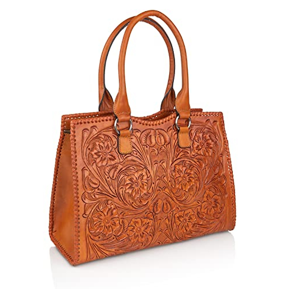 Mauzari Carlotta Women's Extra Large Tooled Leather Tote (Chestnut)