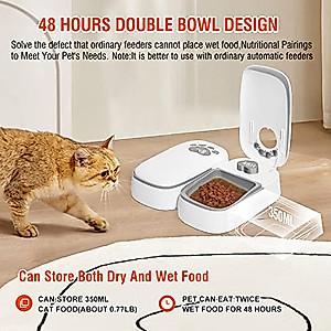 Madaotor Automatic Cat Feeders,Digital 2 Meals Auto Wet Food Pet Feeder for Dog & Cat,Dry or Semi-Moist Pet Food Dispenser with Timer,48 Hour Timed,Tamper Resistant Design