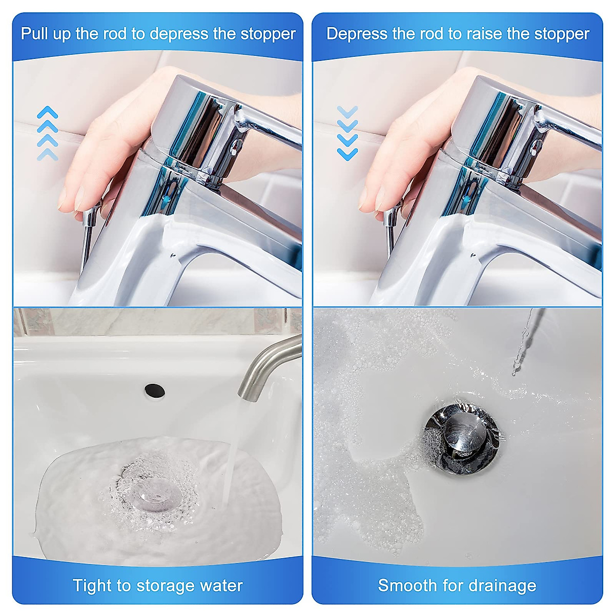 Enhon 2 Hole Pop Up Stoppers, Chrome Bathroom Sink Stopper fits Most Pop Up Drain Design, 4-1/2 Inch Tall, 1-3/8 Inch Cap Diameter, with Gasket Seal, Compatible with PF WaterWorks PF0240 (3 Pack)