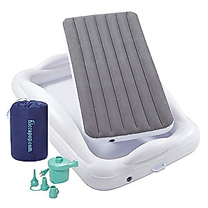 hiccapop Inflatable Toddler Travel Bed with Safety Bumpers [4-Sided] | Portable Toddler Bed for Kids | Toddler Air Mattress | Kids Air Mattress - Grey