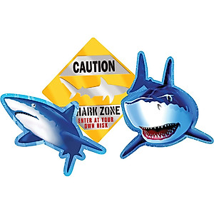 Creative Converting 990887, Assorted Shark Splash Cutouts Decoration, 3 Ct, One Size, Multicolor