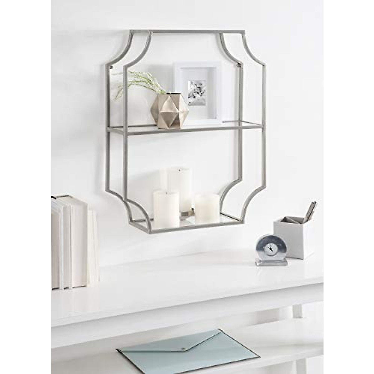 Kate and Laurel Ciel Glam Geometric Wall Shelf, 18 x 24, Silver, Decorative Shelves for Storage and Display