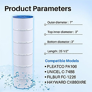TOREAD PA106 Pool Filter Replaces Hayward CX880XRE, Ultral-A1, Unicel C-7488, Filbur FC-1226, FC-6430, Hayward SwimClear C4020, C4025, C4030, 4 X 106 sq. ft. Filter Cartridge 4 Pack