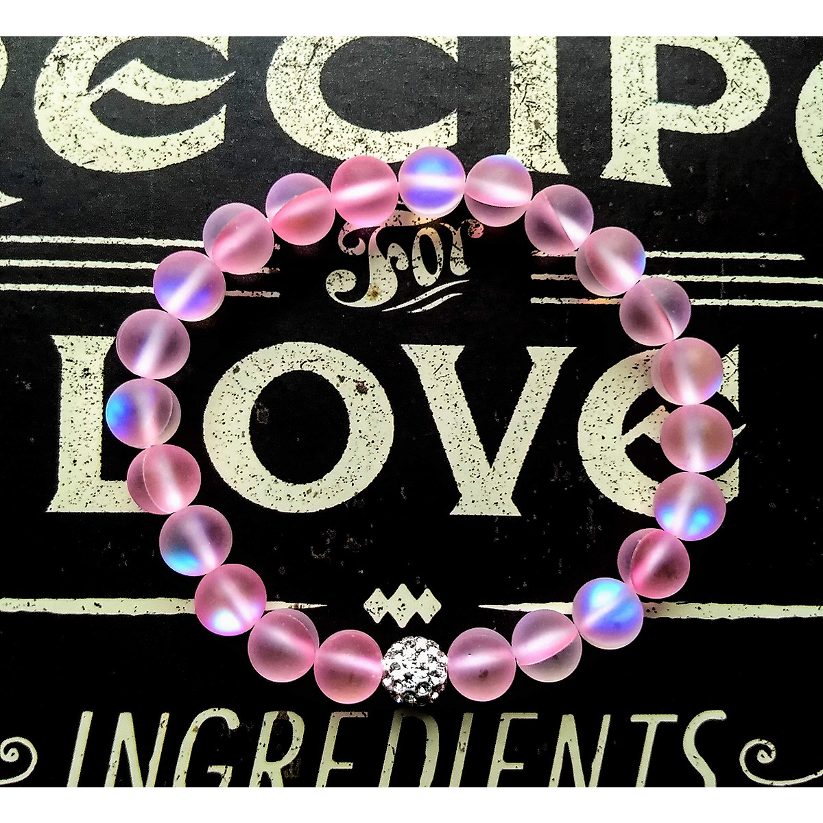 Hope Inspired Mystic Mermaid Glass Bracelet with 8 mm Pink Dazzling Moonstone Beads