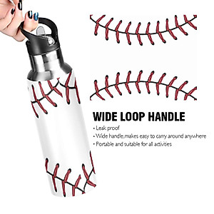 Kcldeci Baseball Pattern Sports Water Bottle 20 Oz Straw Lid Leak Proof Vacuum Insulated Stainless Steel Water Bottles Hot Cold Double Walled Thermo Mug Tumbler Travel Cup