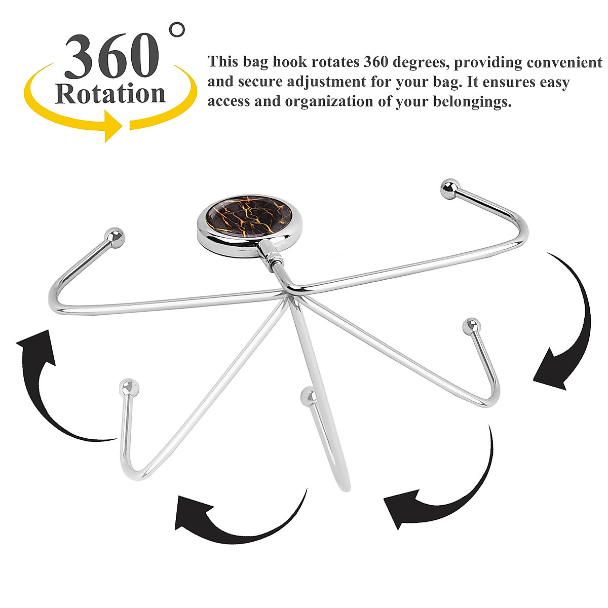 Cheliz Purse Hook Set of 3 - Hanger Table Hanger Holder Womens Bag Storage (long3-Marble)