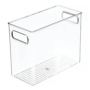 mDesign Plastic Tall Food Storage Organization Container Bin with Handles for Kitchen, Pantry, Cabinet, Fridge/Freezer, Countertop - Organizer for Snacks/Appliances, Ligne Collection, Clear