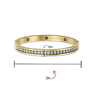 Channel Set White Cubic Zirconia CZ Stackable Bangle Bracelet For Women Prom Weddings Gold Plated Stainless Steel