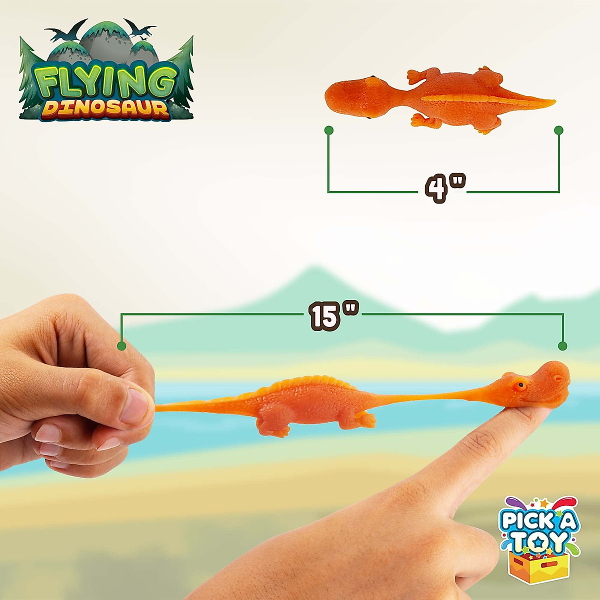 PICK A TOY Stretchy Slingshot Dinosaur Finger Toys, 36 Set Mini Rubber Dinosaurs Party Favors, Kids Prizes and Stocking Stuffer Toy, Finger Flingers Catapult Toys As Flying Chicken Slingshot